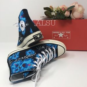 Converse | Shoes | Converse Chuck 7 Hi Black Blue Flowers W | Poshmark
